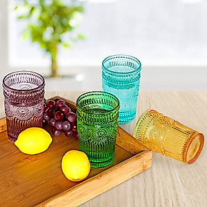 MDLUU Colored Glassware, Multicolor Drinking Glasses, Embossed Water Glasses, Colored Tumblers Glass, Capacity 12oz/345ml, Set of 4