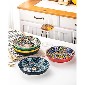 HENXFEN LEAD Ceramic Soup, Pasta Bowls Bundle - Colorful Bowls for Kithchen, Dinner, Eating -Bohemian Style