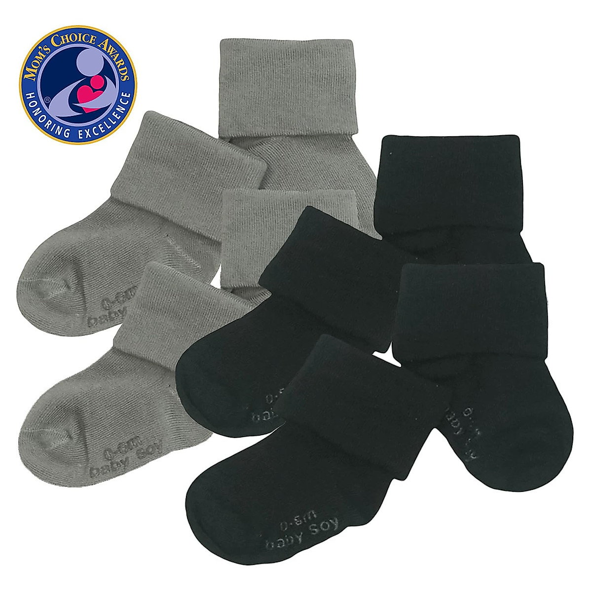 Babysoy Unisex Baby Grip Socks with Non-Skid Soles – Toddler Grip Socks for Infants – Non-Slip Baby Socks with Grips – Anti-Slip Ankle Socks for Crawling- Pack of 4s (0-6 Months, Pirate/Thunder)