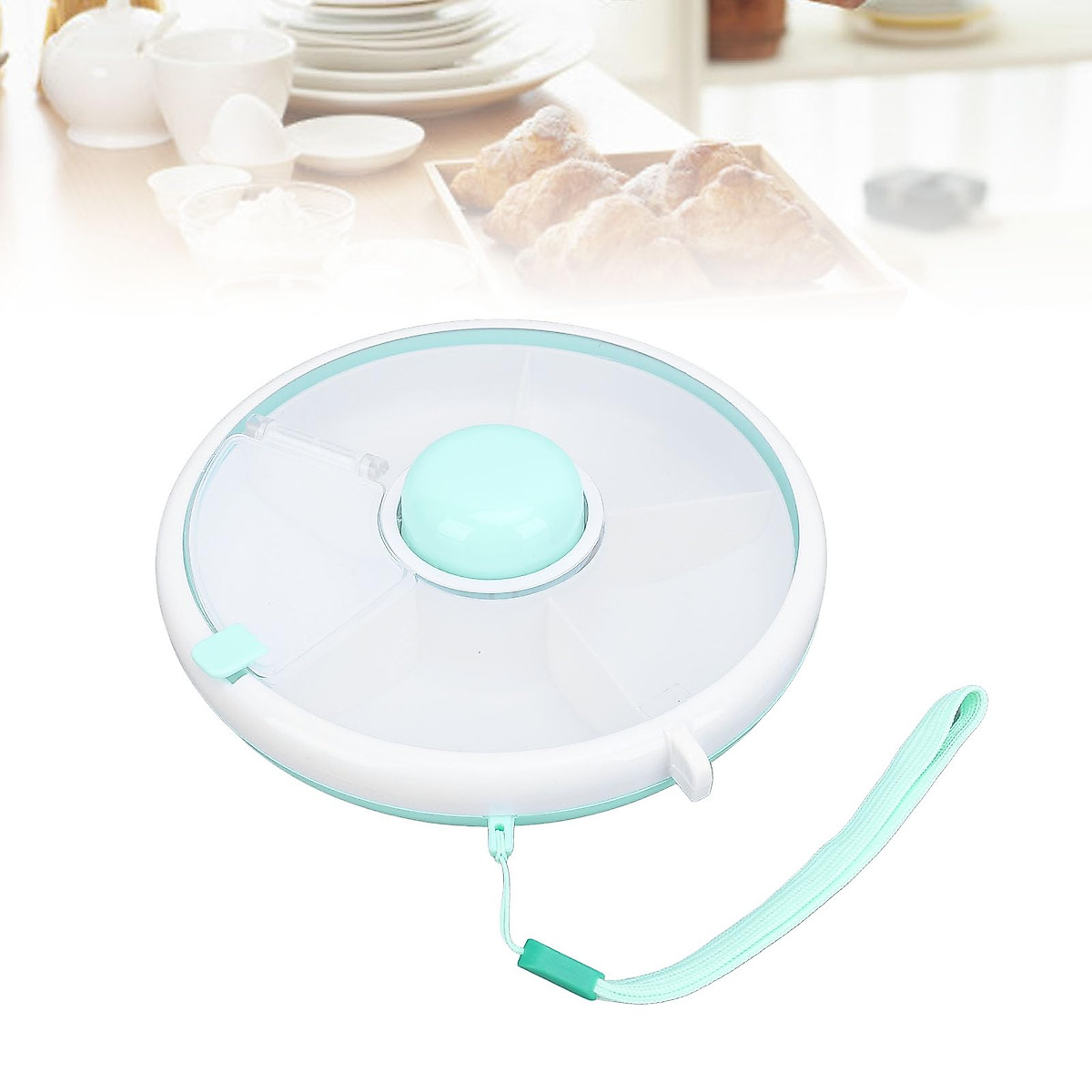 Yechiry Kids Snack Spinner, 360° Rotating Snack Storage Containers, Large Capacity Leakproof Kids Fruit Storage Box Bundle with 5 Compartment Dispenser and Lid for Home Travel