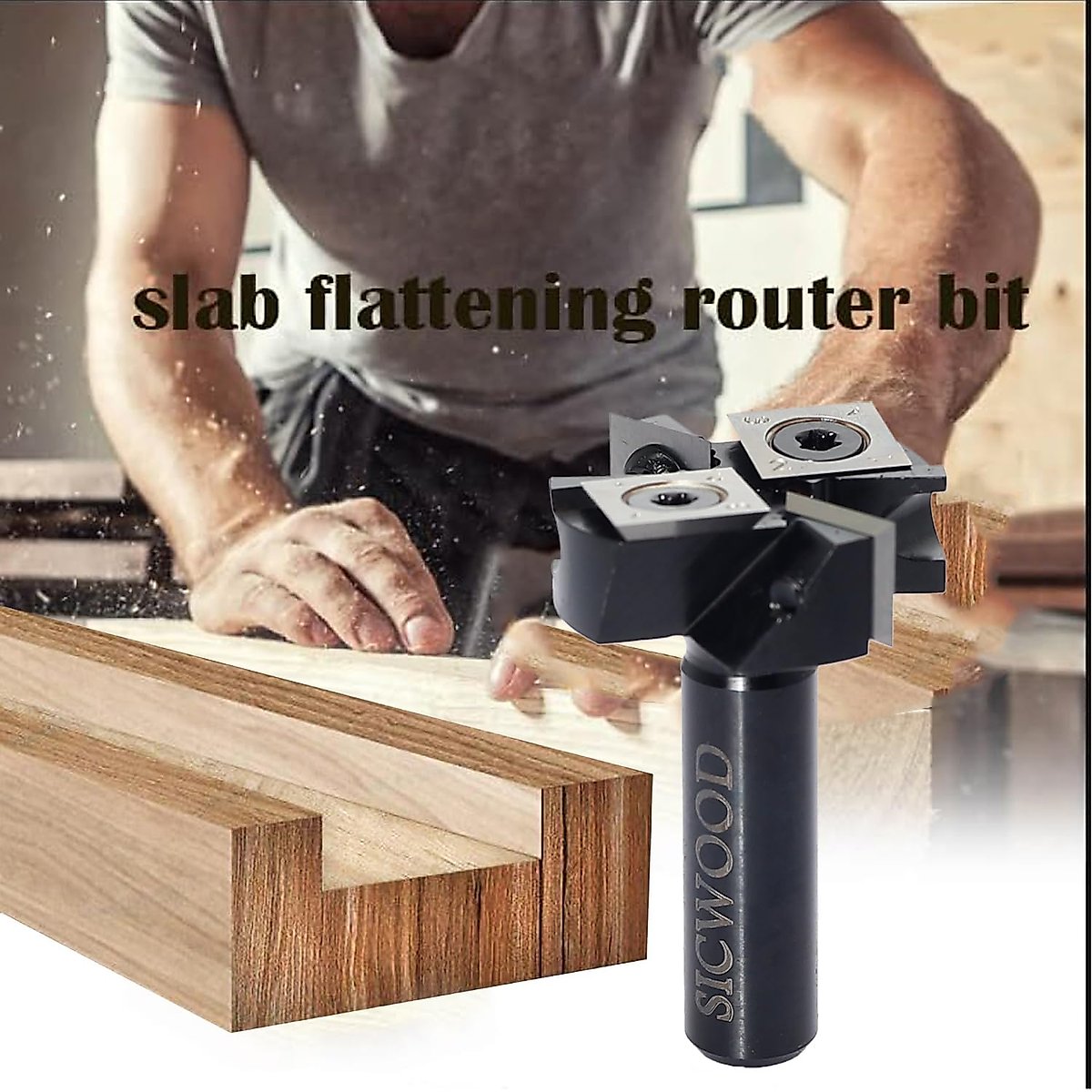 SICWOOD Slab Flattening Router Bits 1/2 Shank, 1-1/2”Cut Dia, 2+2 Insert Carbide, CNC Spoilboard Surfacing Router Bits, Planing Router Bits, for Flycutter/ Slab Leveler/ Rabbeting