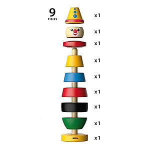 BRIO Infant & Toddler 30120 - Stacking Clown - 9 Piece Wood Stacking Toy for Kids Ages 1 and Up