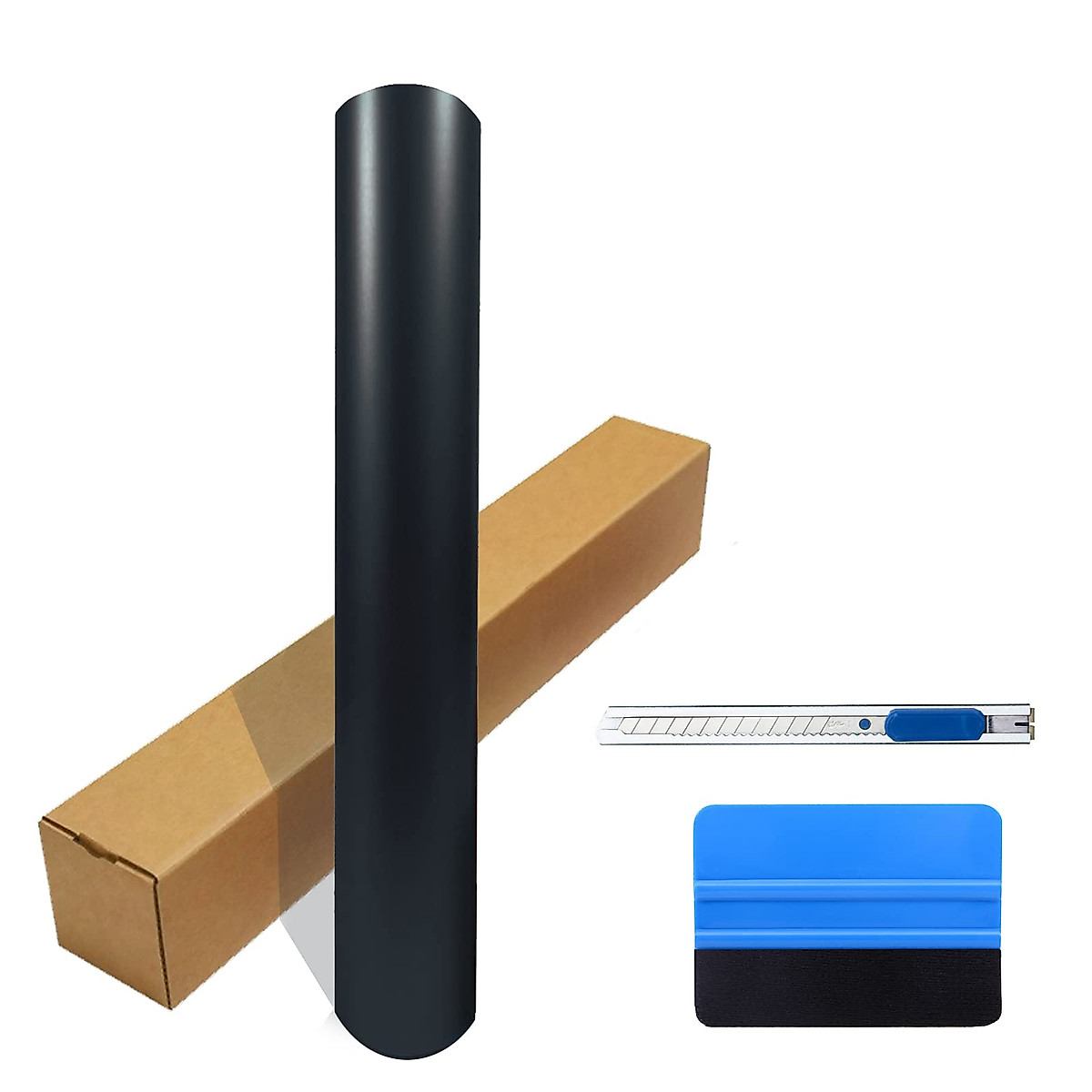 Matte Black Vinyl Wrap Roll with 2 Pcs Tool Kit, Car Wrap Vinyl Self Adhesive Film, Vinyl Wrap with Air Release Technology, Perfect for Cars DIY Exterior Interior Protection (Matte Black, 5ft x 1ft)