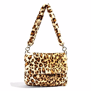 QTMY Faux Fur Tote Crossbody Bag,Shoudler Bag Purse Handbag for Women,Leopard Print