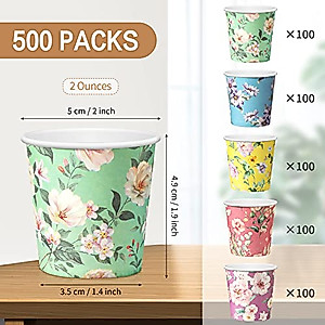 500 Pcs Tasting Paper Cups 2oz Disposable Mouthwash Cup Mini Beverage Drinking Cup Small Snack Cup for Kid Adult Home Bathroom Kitchen Picnic Travel Events Party Supplies Favors (Retro Flower)