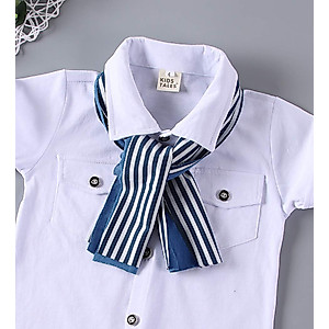 Ritatte Toddler Baby Boys Denim Outfits Short Sleeve Shirts+ Jeans Pants + Scarf 3Pcs Set Kids Casual Summer Clothes 1-6Y(White, 4-5T)