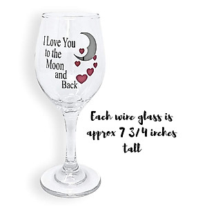 BANBERRY DESIGNS - Set of 2 Wine Glasses - I Love You to the Moon and Back Design with Red Hearts - 14 oz