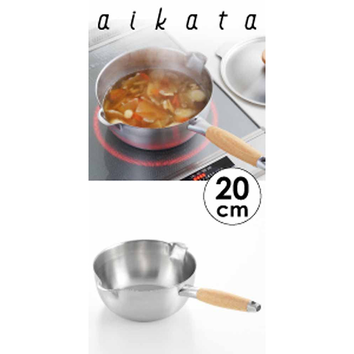 Yoshikawa PD3007 Stainless Steel Dripless Pourer, Snow Flat Pot, One Hand Pot, 7.9 inches (20 cm), 6.1 gal (2.3 L), For Both Induction and Gas Fires, Made in Japan