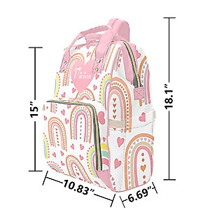 CUXWEOT Pattern Pink Rainbow Heart Diaper Bags Personalized with Name Customized Travel Back Pack Hiking Camping Mum Backpack