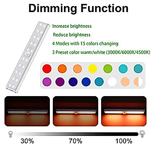 Diomart 48 LED Under Cabinet Lighting Wireless, 15 Colors Changeable Rechargeable RGB Under Cabinet Lights Remote Control Under Counter Lights Mini Night Light Bar for Indoor Display Shelf, 4 Pack