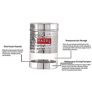 HAZEL Stainless Steel Hammered Finish Transparent Glossy See Through Container, Set of 5, 950 ML Each, Silver