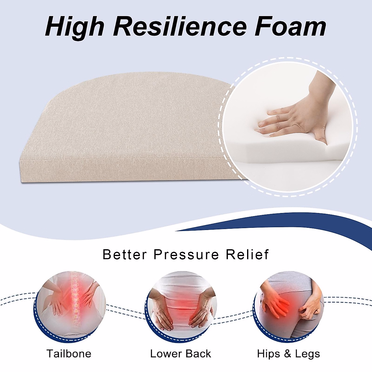 Topotdor Outdoor Chair Cushions Set of 2, Waterproof Patio Chair Cushions for Outdoor Furniture, Round Corner Seat Chair Pads with Ties for Patio Garden Dining Office, 17"x16"x2", Beige