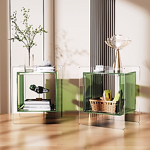 solaround Acrylic Nightstand, Bedside Table for Bedroom, Side Table, Record Player Stand, 18'' x 15.7'' x 21.6'', Green