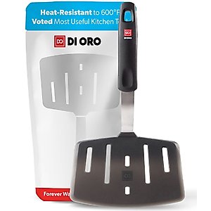 DI ORO Designer Series Wide Slotted Turner Spatula - Features 600F Heat-Resistant No-Melt Rubber Spatula Handle and Blade - Silicone Kitchen Spatula for Cooking or Baking - Dishwasher Safe