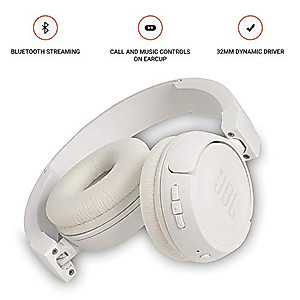 JBL T460BT Extra Bass Wireless On-Ear Headphones with 11 Hours Playtime & Mic - White