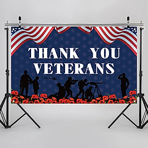 Veterans Day Backdrop Thank You Veterans Banner 4th of July Memorial Day Independence Day USA Patriotic Decorations and Supplies for Home Party