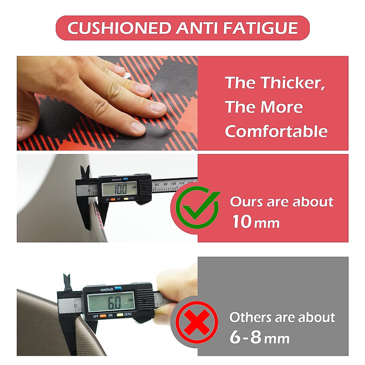 INFISIBLE Christmas Anti Fatigue Kitchen Rugs and Mats Set of 2, Red and Black Buffalo Plaid Kitchen Floor Mats Cushioned Non Slip Washable, Christmas Tree Kitchen Mat Santa Claus Xmas Decor