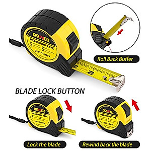 DOWELL Measuring Tape Measure 25ft Measurement Tape Steel Blade Shock Absorbent Solid Rubber Case Accurate Easy Read with Fractions 1/8 for Construction Contractor Carpenter Architect Woodworking (1)