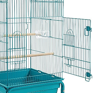 Topeakmart Metal Bird Cage Open Play Top Parrot Cage w/Detachable Rolling Stand for Small Birds, 53.5inch, Teal Blue