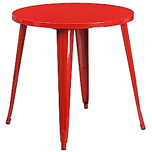 Flash Furniture Commercial Grade 30" Round Red Metal Indoor-Outdoor Table Set with 2 Cafe Chairs