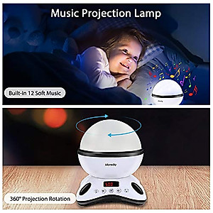 Moredig Kids Night Light Projector, Remote Baby Night Light for Kids Room with 12 Music Rotating Nursery Night Light Projector for Kids, Timer, 2 Projections, 18 Light Modes, Kids Gifts - Black