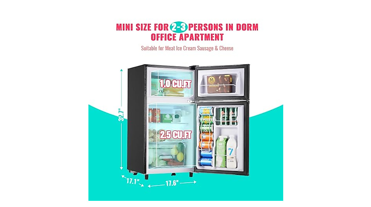 WANAI 3.5 Cu.Ft Mini Fridge with Freezer for Dorm & Home