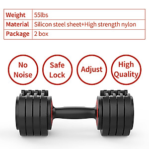 ACCPO Adjustable Dumbbells Set,55LB Single Dumbbell,Fast Adjustment Weight Dumbbell by Turning Handle,Strength Training Dumbbell with Tray Suitable for Men Women Full Body Exercise (55LBS)
