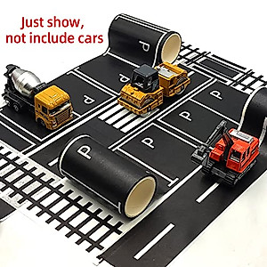 Play Road Tape for Toy Cars Trains 6-Pack Black Car Track Tape, Parking Spot Stick to Floors and Table Flat Surface,No Residue, for Kids Gift (TAPE6)