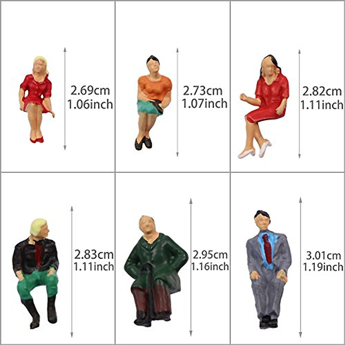 P4806 25 pcs All Seated Figures O Gauge 1:50 Scale Painted People 2.59-3.28cm or 1.02''-1.29'' Model Railway New