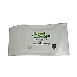 Zipper Vacuum Seal Bags (50 Count), FoodVacBags Compatible with Weston®, Foodsaver®, Heavy-Duty Commercial Storage, Clear (Pint 6" X 10)