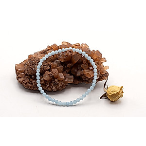 LTC Designs Shiny 3.5-4mm Round Aquamarine Stretch Bracelet, 6.5" for Women and Teens