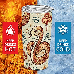 20oz Chinese Auspicious Cloud Snake Pattern Tumbler Stainless Steel, Vacuum Insulated Tumbler with Lid And Straw Unique Coffee Mug Travel Mug Gifts for Women Men