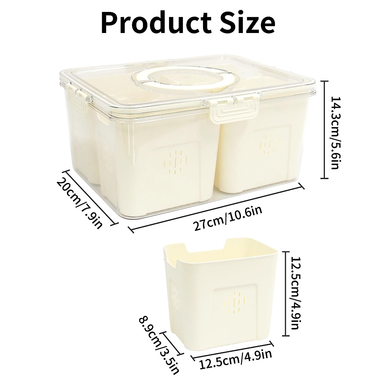 Fruit Storage Containers for Fridge, Fridge Organizer Containers for Food, Fruit Containers with Lid, Divided Serving Tray with Handle, Kitchen Organizers and Storage for Fruit Berry Veggie Vegetable