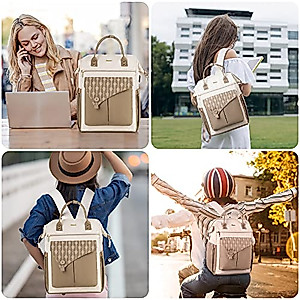 MOMUVO Laptop Backpack for Women Laptop Bag with USB Port, Student Bookbag Water Resistant Backpacks Teacher Doctor Nurse Work Backpack Stylish Travel Bags, Fits 17-Inch Laptop Khaki Beige