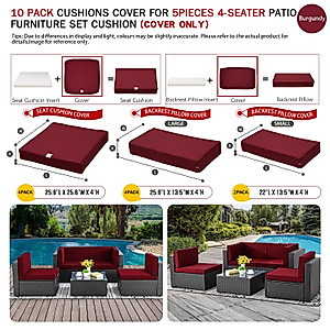 ClawsCover 10 Pack Outdoor Seat and Back Cushions Replacement Covers Fit for 5 Pieces 4-Seater Wicker Rattan Furniture Patio Conversation Set Sectional Couch Chair,Burgundy-Include Cover Only