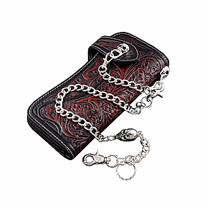 crazy hunter Skull Chain Wallet Long Leather Craft Bag With Metal Chain For Mens L69