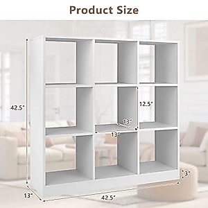 Tangkula 9 Cube Bookshelf, Freestanding 3 Tier Open Bookcase, Modern Cube Storage Organizer with Anti-toppling Device, Multipurpose Wood Display Shelf for Living Room Study Home Office (White, 9 Cube)
