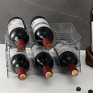 YENXIKU Wine Rack for Countertop, Fridge, Inside Cabinet, 2 Tier Plastic Tabletop Wine Bottle Holder, Water Bottle Organizer for Refrigerator, Pantry, Hold 6 Bottles