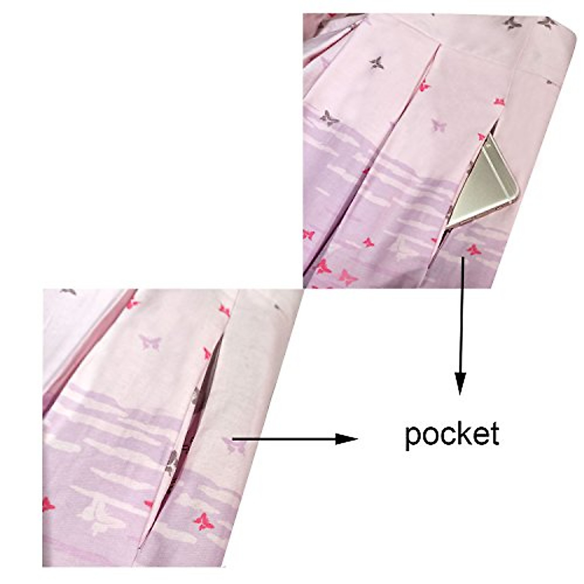 Girstunm Women's Pleated Vintage Skirt Floral Print A-line Midi Skirts with Pockets Fuchsia Polka Dot M