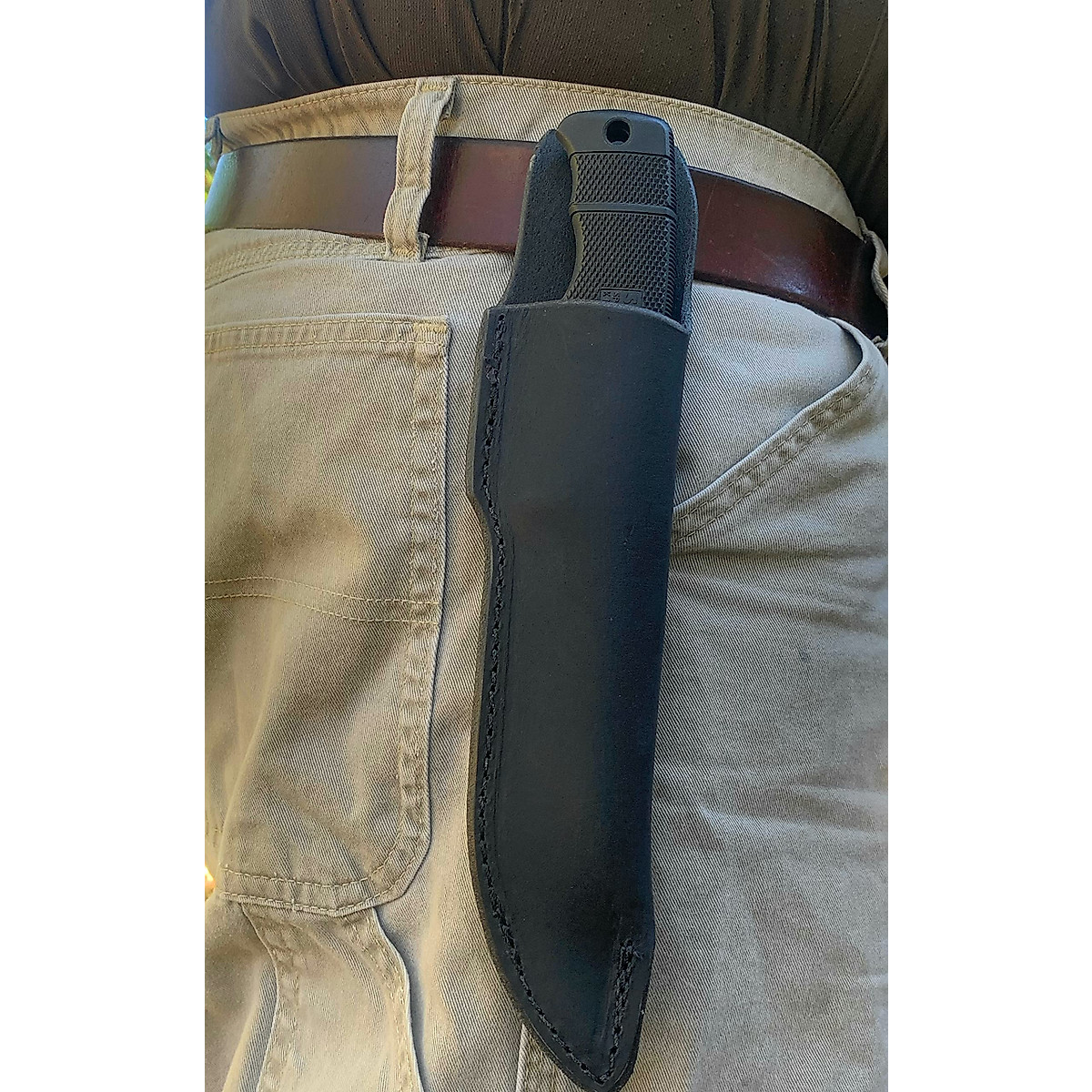 Coast Leathers Custom Handmade Leather Knife Sheath for SOG Seal Pup Knife, Fixed Blade Knife Holder, Vertical Sheath Right Handed Knife Holster - Black