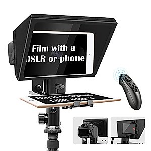 Liftable Teleprompter W/Remote Control and app with Adjustable Tempered Optical Glass Supports Smartphone,DSLR, DV Camcorder Shooting.