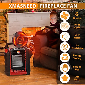 Xmasneed Wood Stove Fan for Buddy Heater, Heat Powered Fireplace Fan with Magnetic Thermometer on Propane Space Heater/Mr. heater, Camping Outdoor Indoor Use，6 Blades Buddy Heater Fans