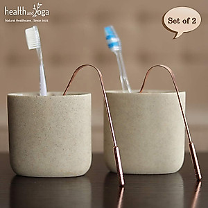 HealthAndYoga™ qSwipe Copper Tongue Cleaner Scraper - Hygienic, Non-Synthetic Grip – Tongue Brush Cleaner (Copper - 2-Pack)