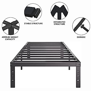 HiBed Twin Metal Platform Bed Frame,14" Low Profile Mattress Foundation, Heavy Duty Steel Slat/Easy Assembly/No Box Spring Needed/Modern Black Finish