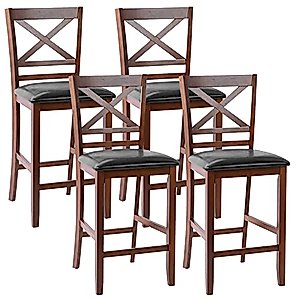 COSTWAY Bar stools Set of 4, Modern 25” Counter Height Dining Pub Stools with X-Shaped Backrest, Soft Cushion & Durable PU Seat, Simplistic Armless Kitchen Chairs for Home, Cafe Store, Restaurant (4)