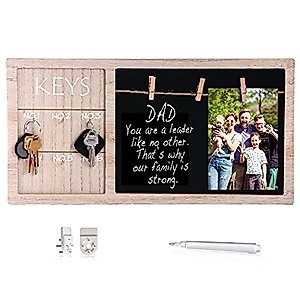 Key Hooks Photo Hangers Chalkboard Wall Mounted Keychains Organizer - Bohemian Hanging Photo Note Board Key Racks Hanger Suitable for Entryway, Front Door, Hallway for Boho and Rustic Decor.