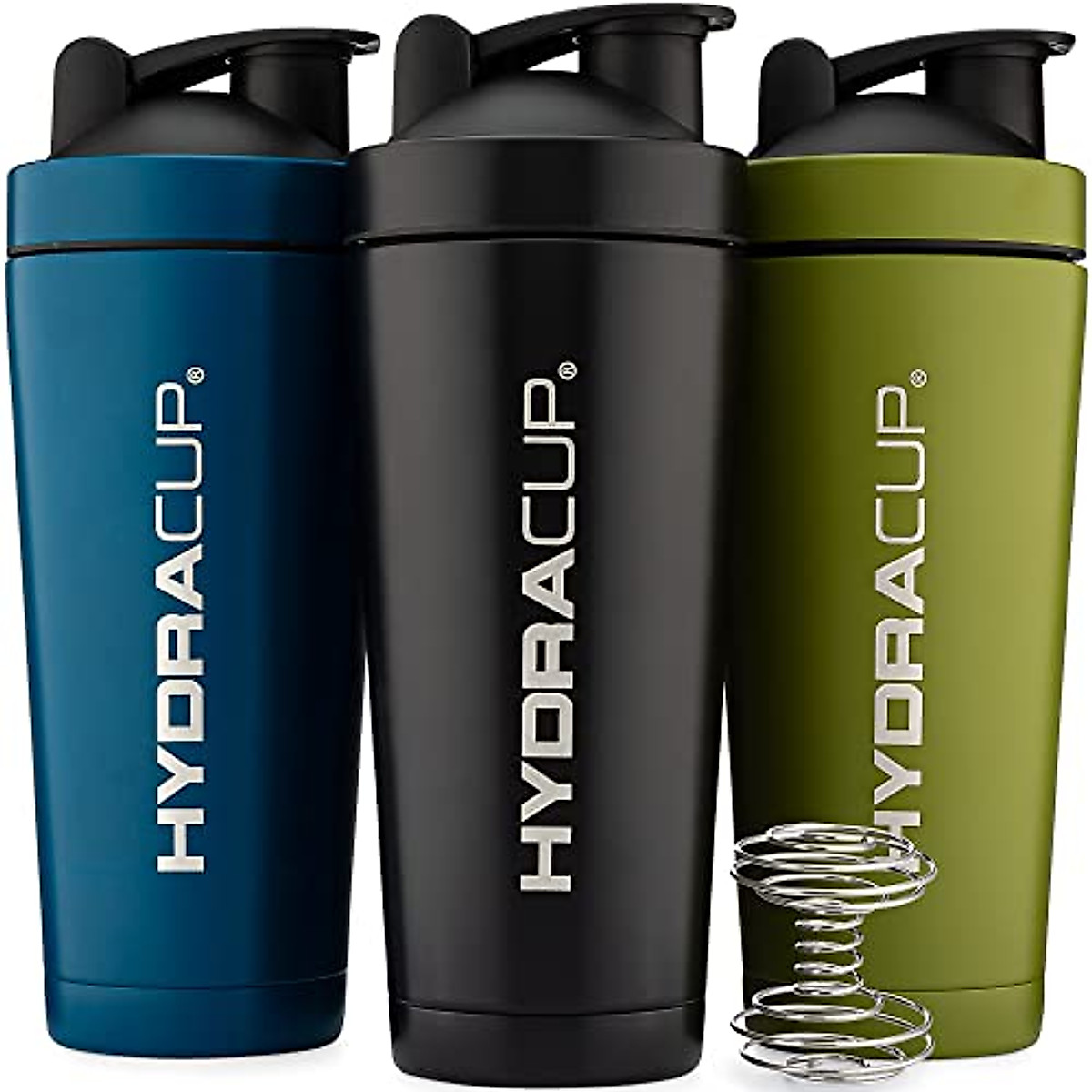 Hydra Cup - [3 PACK Insulated Stainless Steel Shaker Bottle with Barbell Blender Wire Whisk, Double Walled Vacuum Protein Mixes Shaker Cup, Keep Hot & Cold (3)