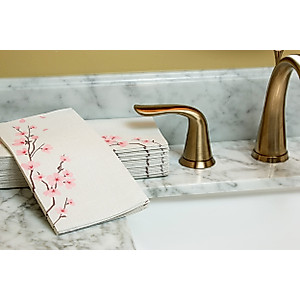 Simulinen Cherry Blossom Disposable Guest Towels - Cloth-Like, Single-Use, Linen Feel Paper Towels, 12x17, 100ct (Made in Germany)