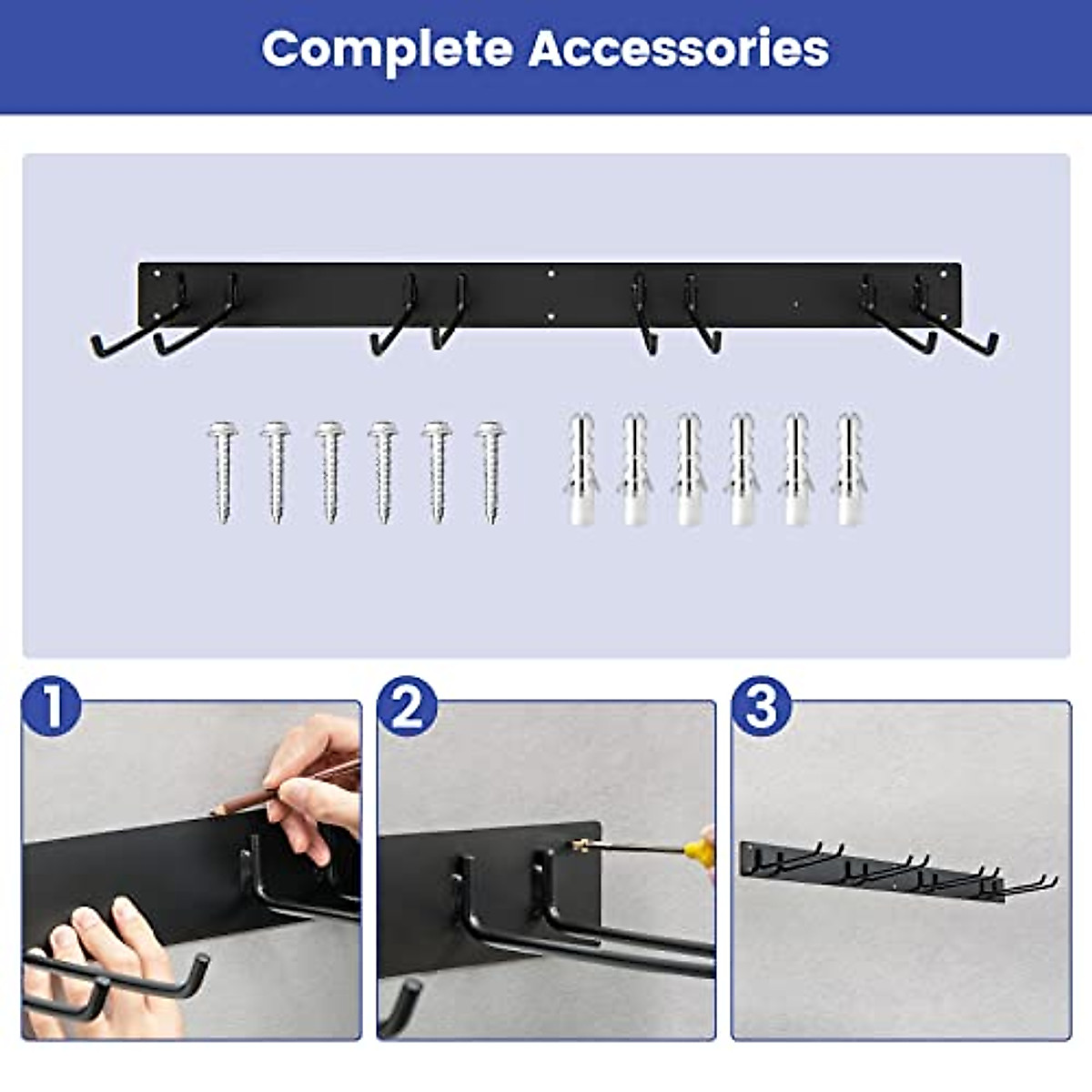 Safstar 36" Tool Storage Rack Clearance, Wall-mounted Garage Tool Organizer with 4 Double Hooks & Rustproof Finish, Heavy Duty Metal Tool Holder for Home Garden Garage Workshop, 328 lbs Load Capacity