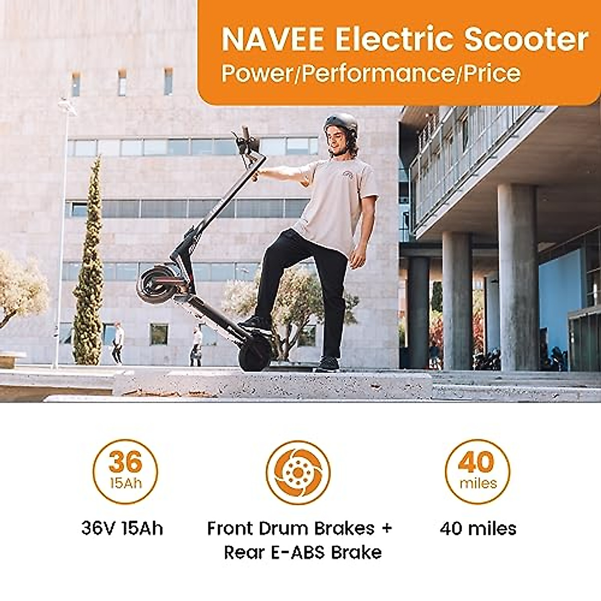 NAVEE Electric Scooter Off-Road S65C, 900W Max Power, 40 Miles Range & 20 MPH Speed, 10" Self-sealing Tubeless tires, Dual Suspension System, Foldable Scooter for Adults